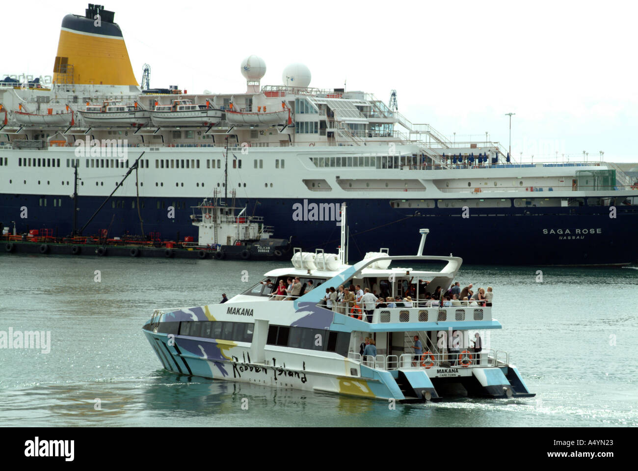 Saga Rose Cruise ship and Makana cateraman Robben Island Ferry in Cape ...