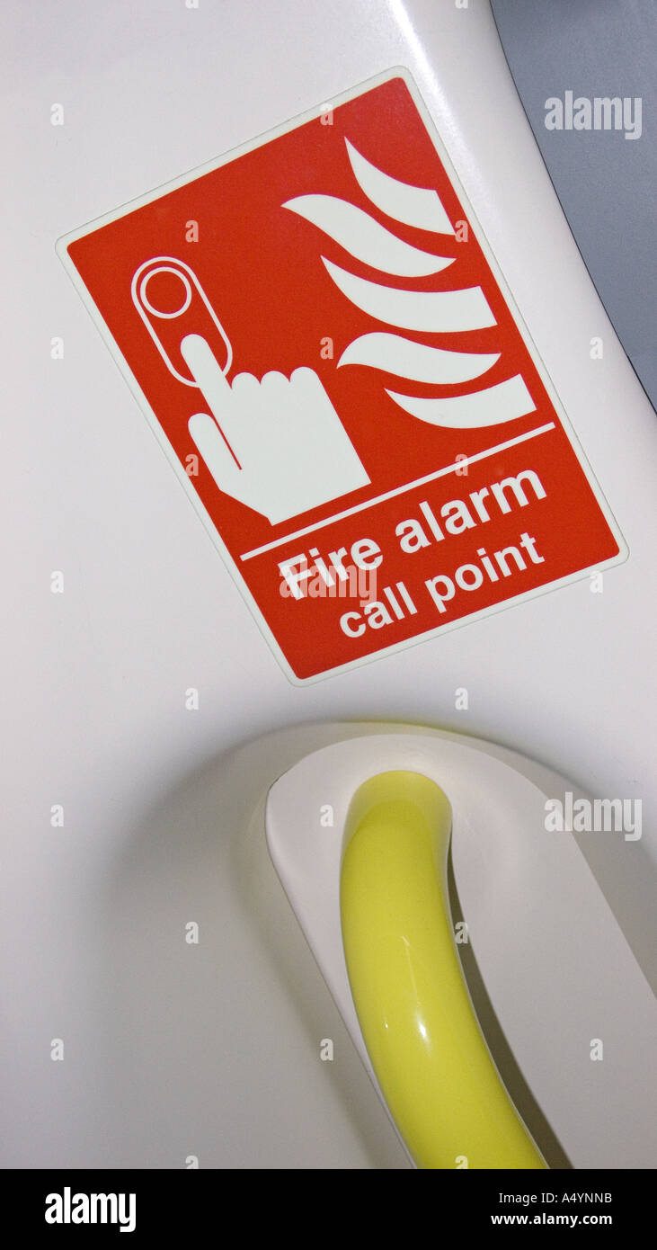 FIRE ALARM CALL POINT Safety sign on a British Train England Stock ...