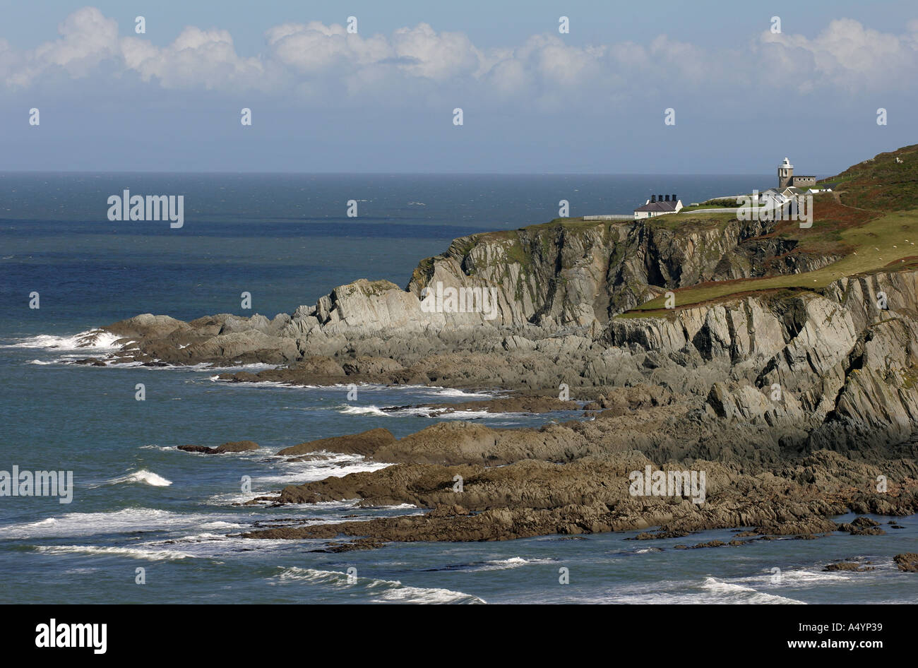 North Devon Coast view towards Bull Point Lighthouse over Rockham Bay ...