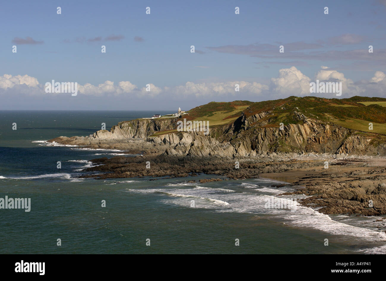 North Devon Coast view towards Bull Point Lighthouse over Rockham Bay ...