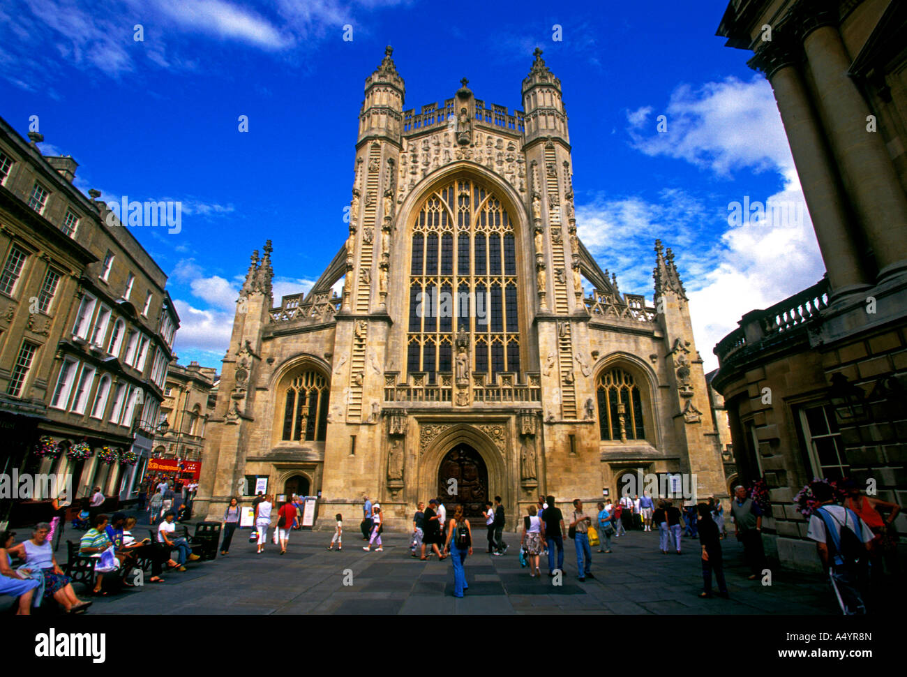 people, tourists, visitors, visiting, Bath Abbey, Bath, Somerset County ...