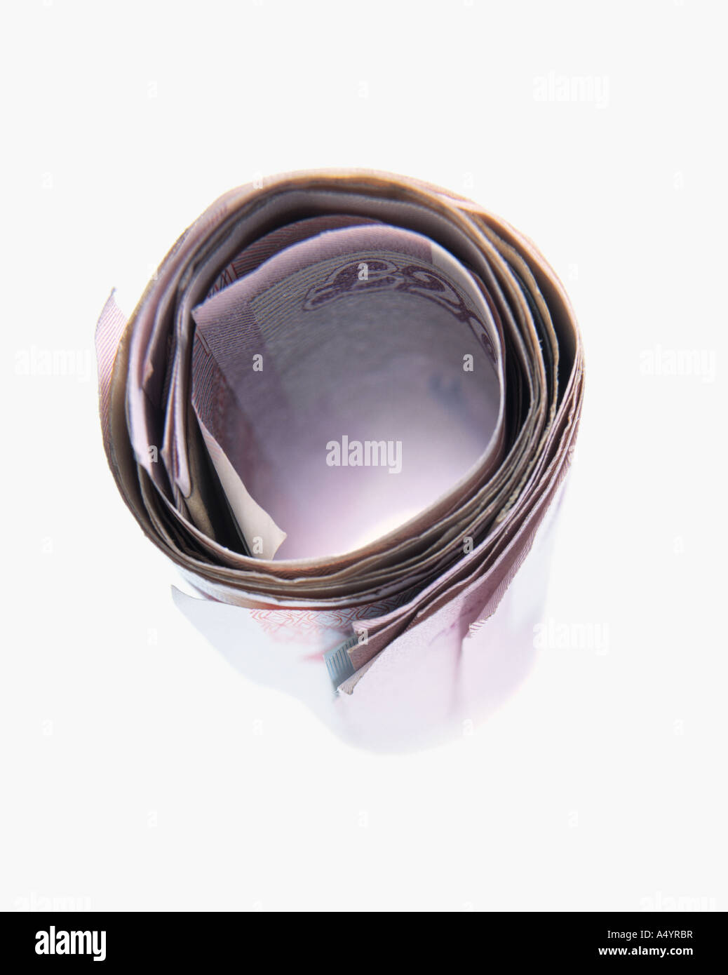 Roll of bank notes on white background Stock Photo - Alamy