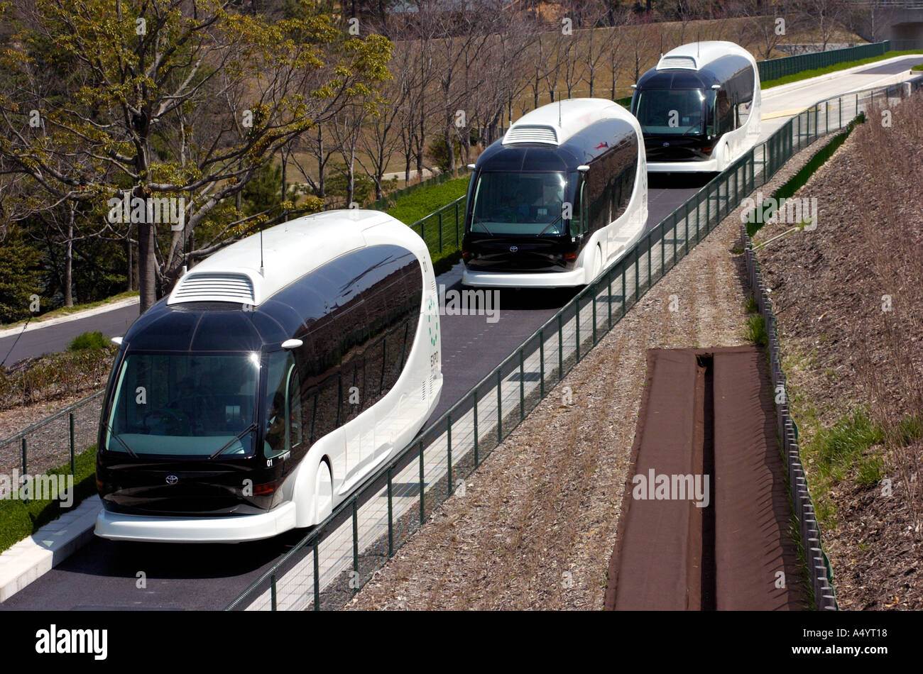 Electric vehicles carrying visitors to the World Expo 2005 in Aichi ...
