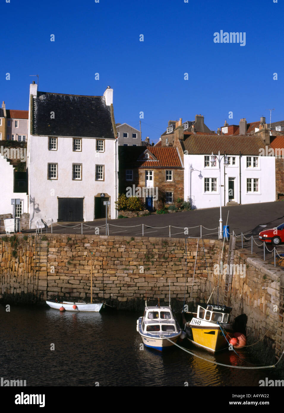 dh CRAIL FIFE Fishing village with boats alongside quayside harbour ...