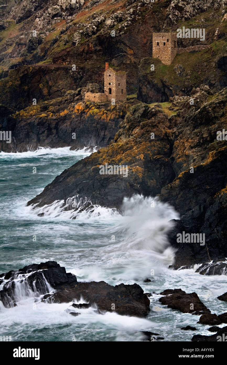 the crowns engine houses at Botallack Cornwall sunset on a stormy ...