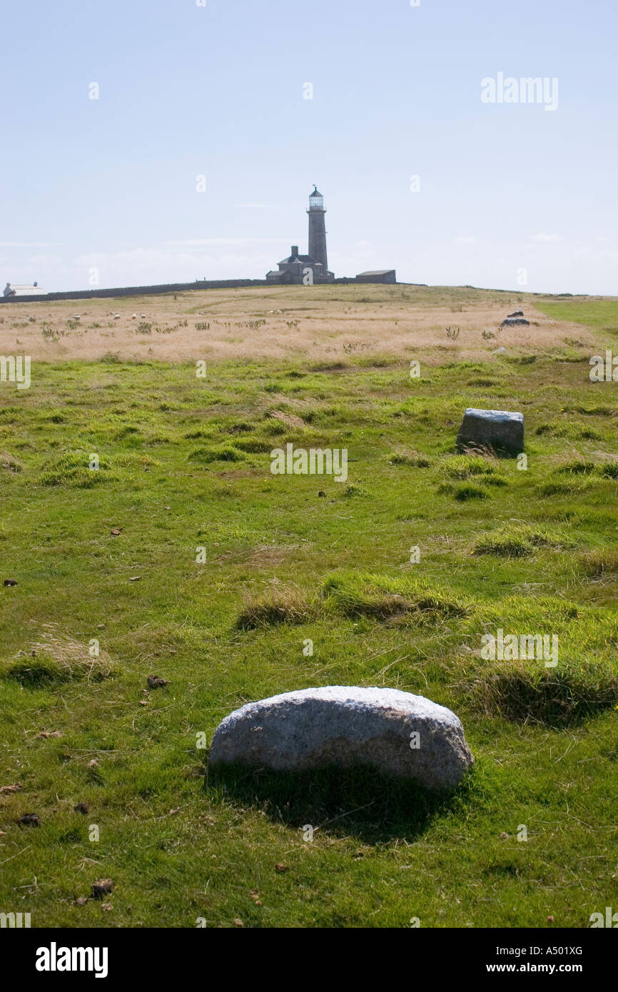 View of Lundy Island The Old Light lighthouse Stock Photo - Alamy