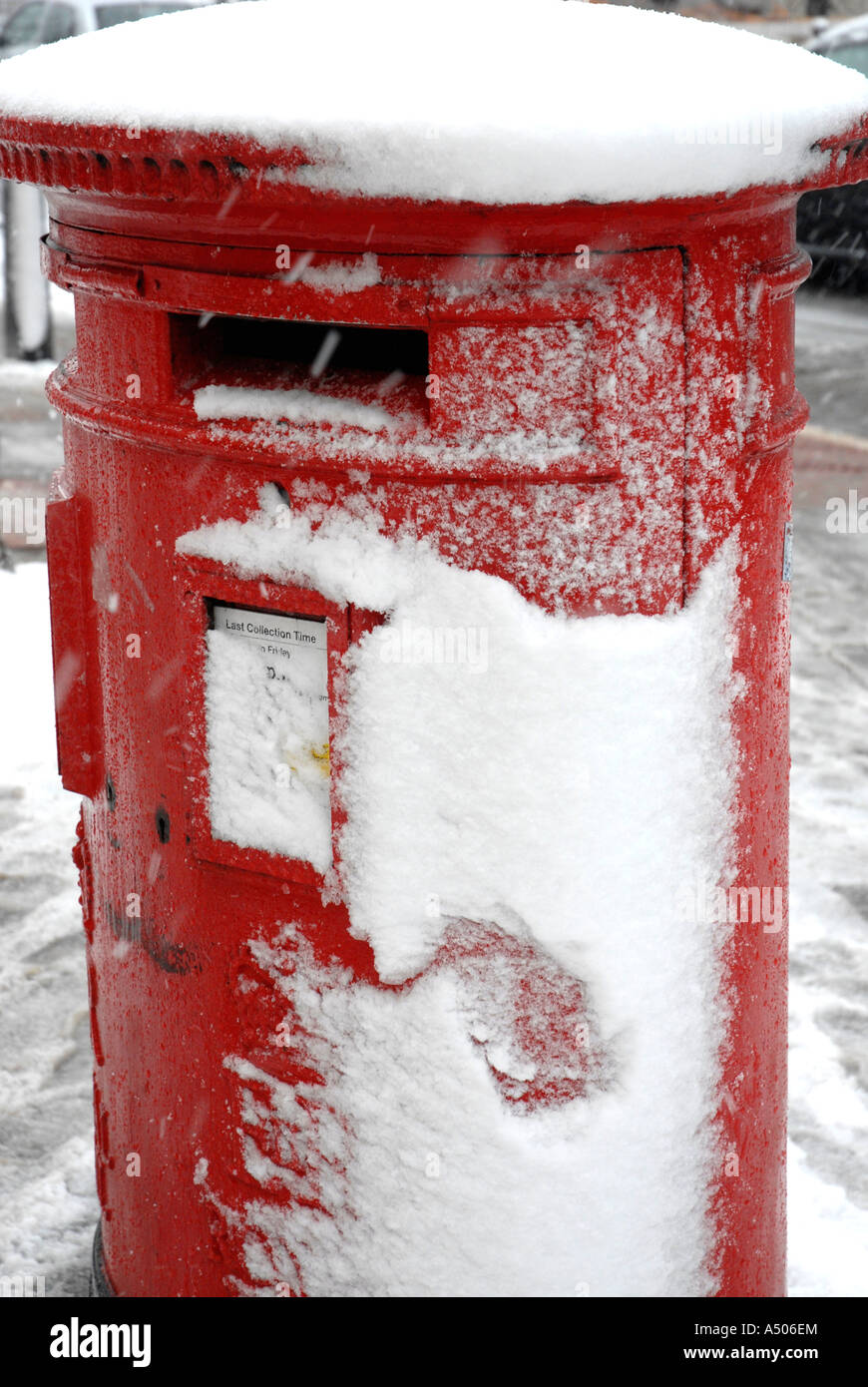 Postbox with snow in Belsize Park London Stock Photo - Alamy