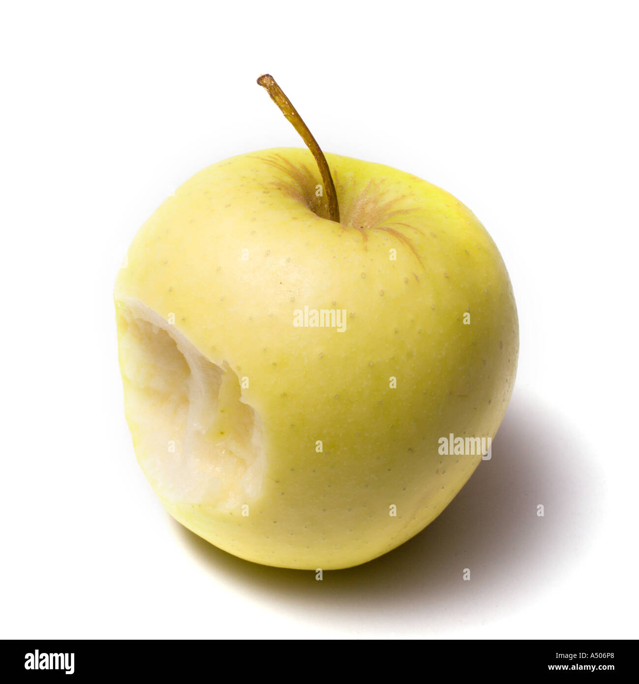 Golden Delicious Apple With Bite Taken Out Of The Side Stock Photo - Alamy