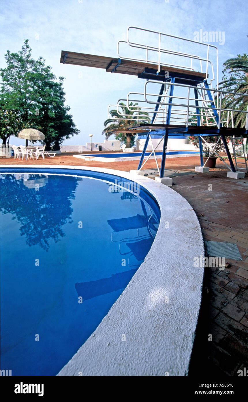 Italy, Messina Province, Sicily, Milazzo - Diving board at the swimming ...