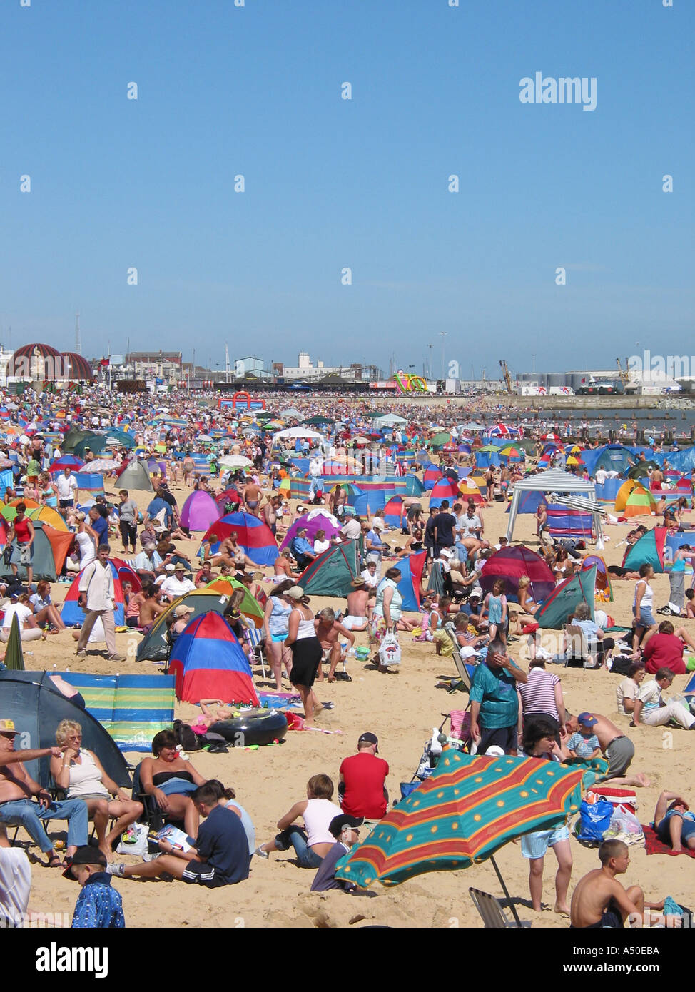 British Seaside Crowded Beach Scene Location Lowestoft Suffolk Great ...