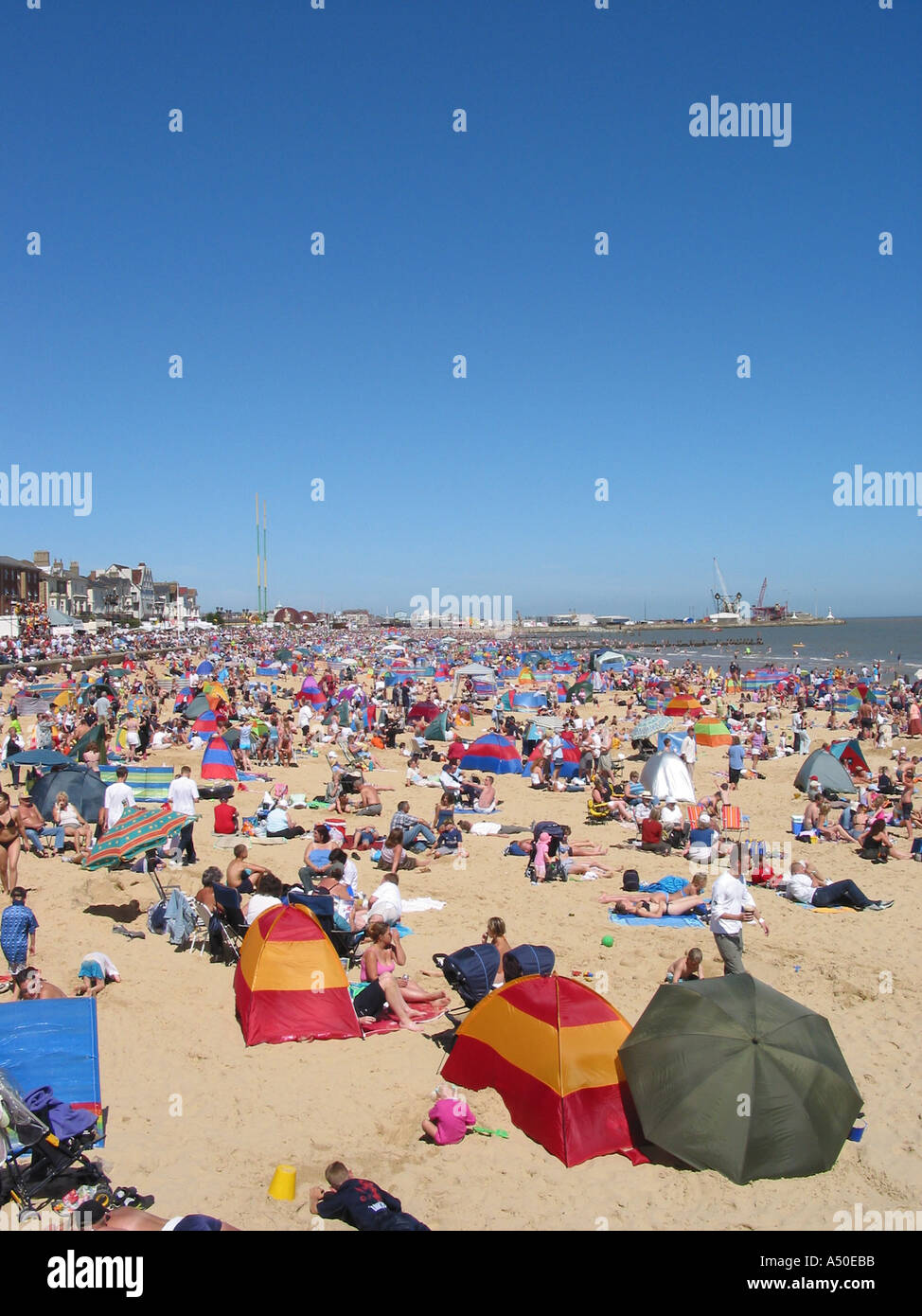 British Seaside Crowded Beach Scene Location Lowestoft Suffolk Great ...