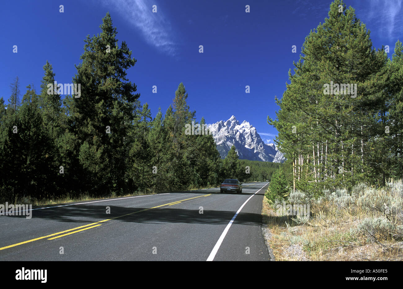 ROAD TO THE GRAND TETONS JACKSON WYOMING USA Stock Photo - Alamy