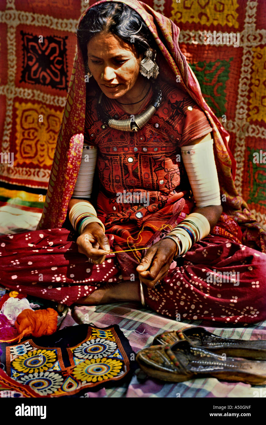 Woman embroidering at Kutch in Gujarat India Stock Photo - Alamy