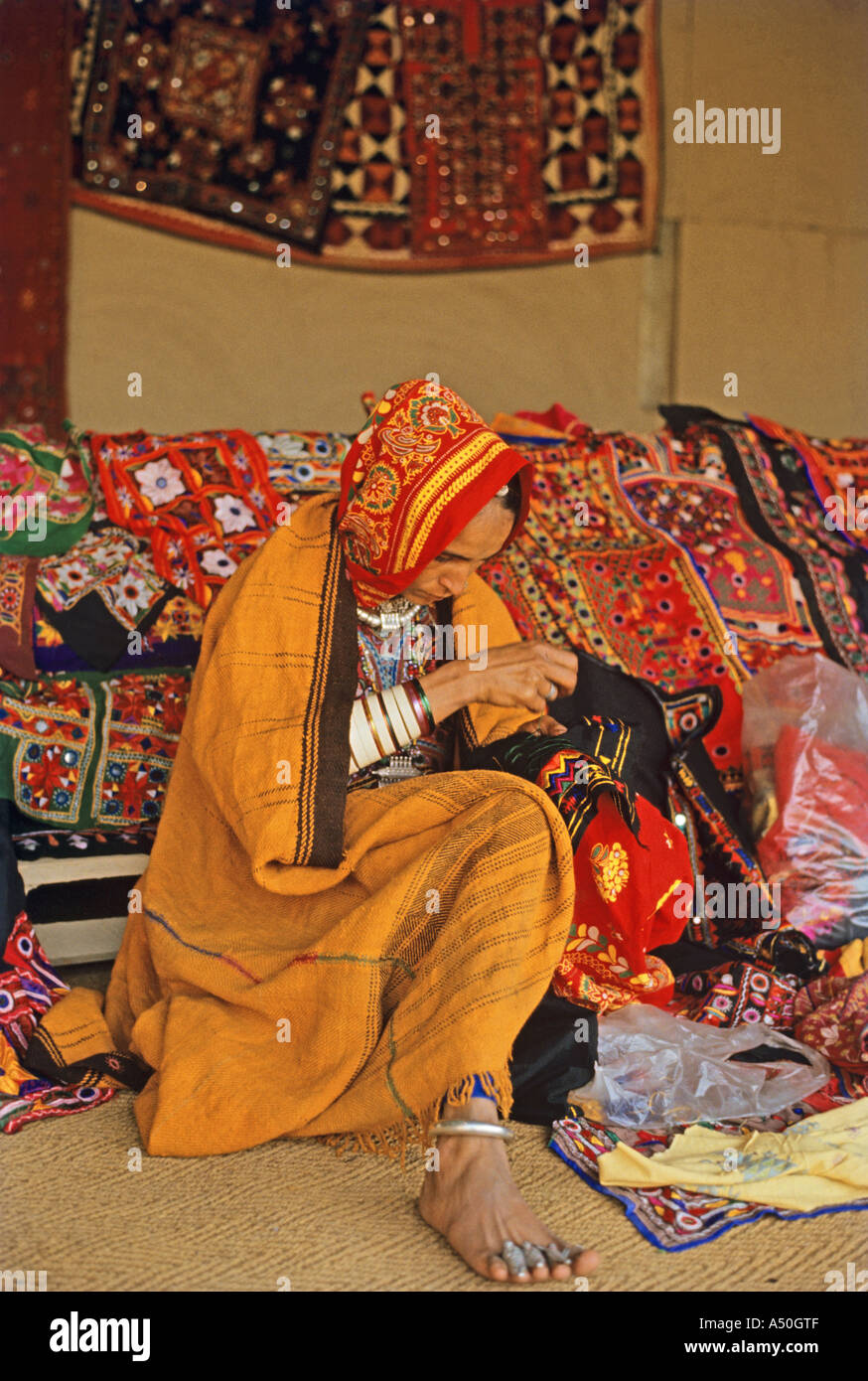 Woman embroidering at Kutch in Gujarat India Stock Photo - Alamy