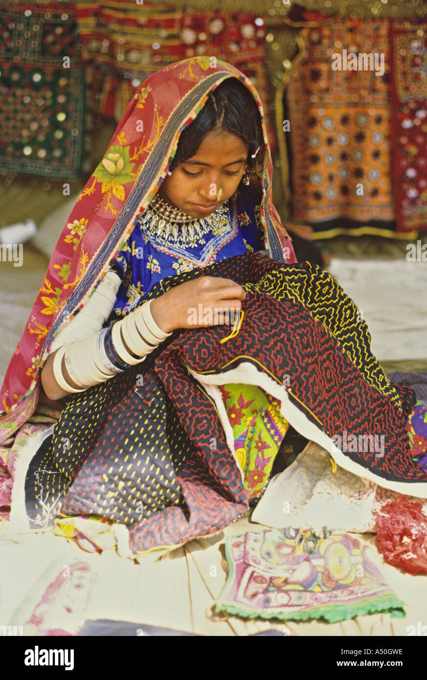 Kutch woman embroidering hi-res stock photography and images - Alamy