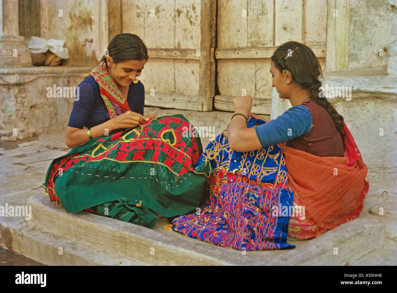 Rahari women embroidering Gujarat India Stock Photo - Alamy
