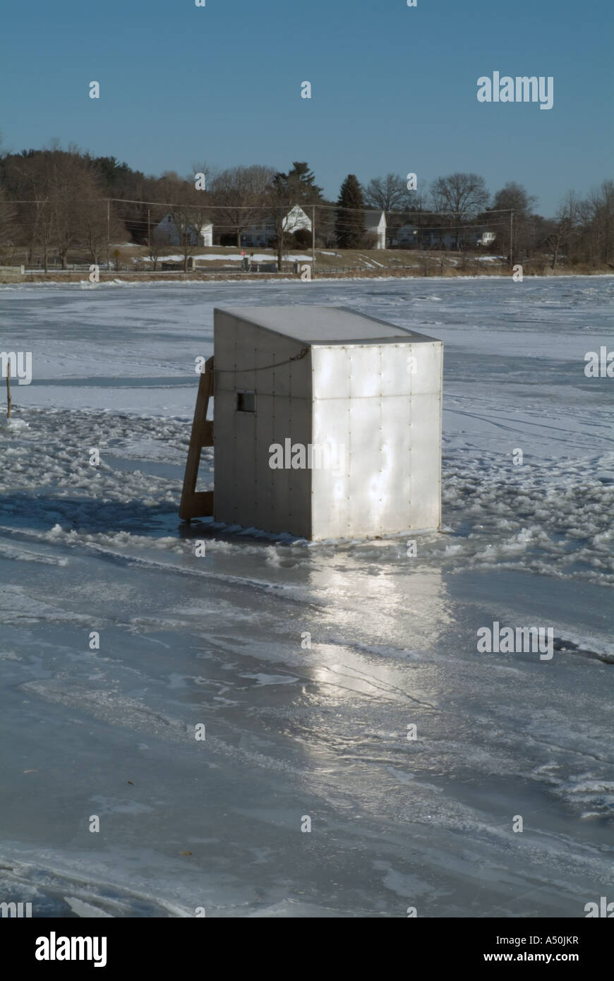 Ice fishing houses on the Squamscott River in downtown Exeter New ...