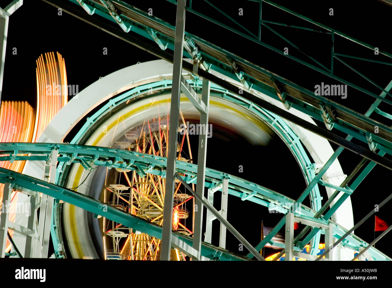 Roller coaster in action on the loop on the Ocean City, NJ boardwalk ...