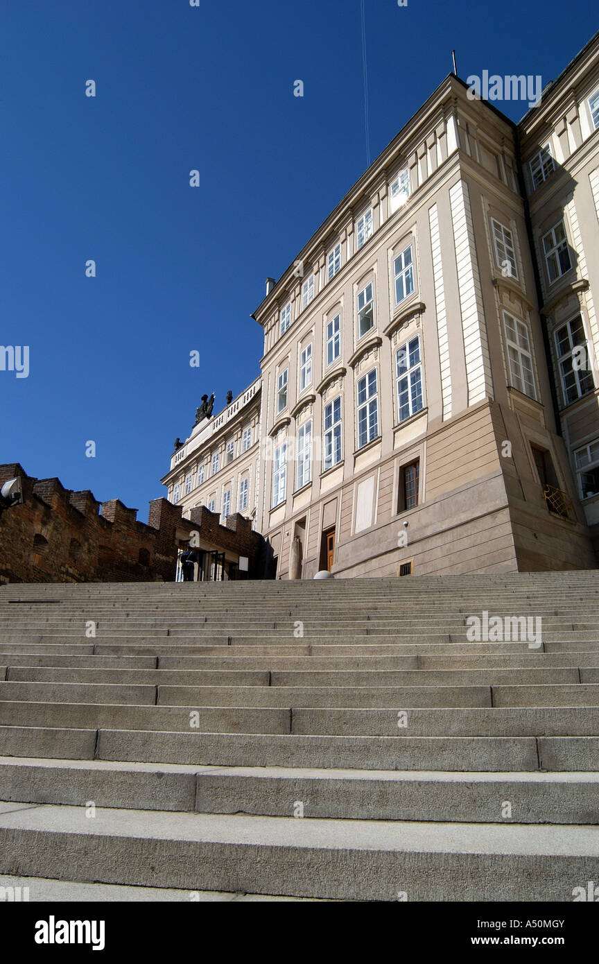 Prague Castle and steps in the garden on the ramparts, Prague Czech ...
