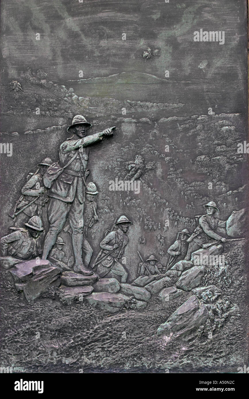 Relief depicting 1915 WW1 action at Gallipoli on a war memorial in ...