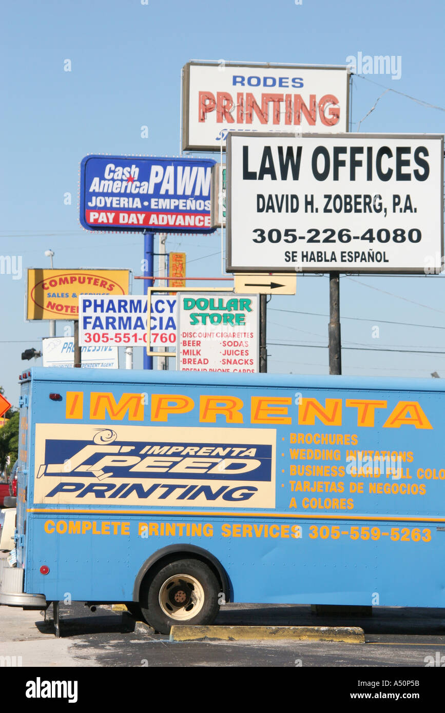 Miami Florida,40th Street SW,multiple multi commercial signs,strip mall ...