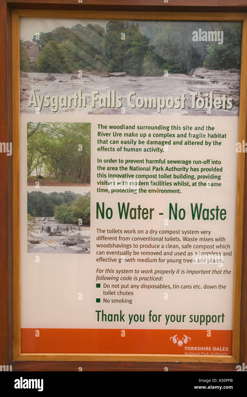 an environmentally friendly water free compost toilet sign at Aysgarth ...