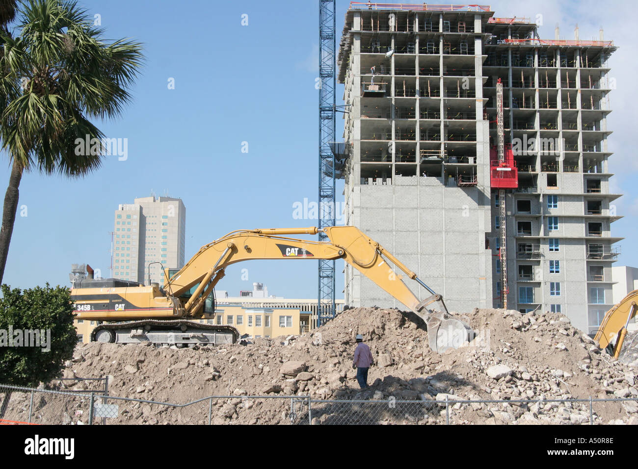Miami Florida,Biscayne Boulevard,imploded building debris,new high rise ...