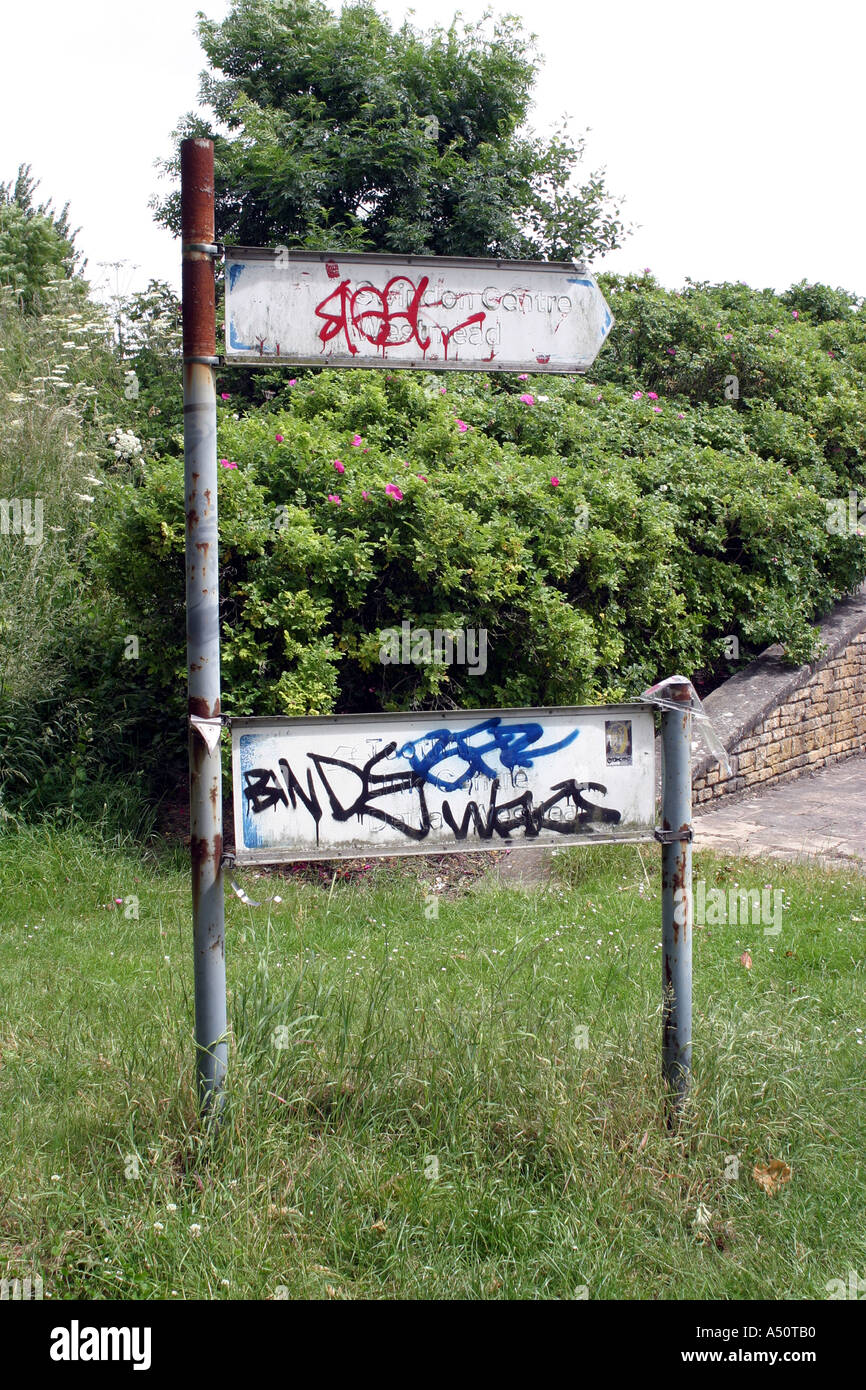 Grafitti on footpath and cyclepath signs Stock Photo - Alamy
