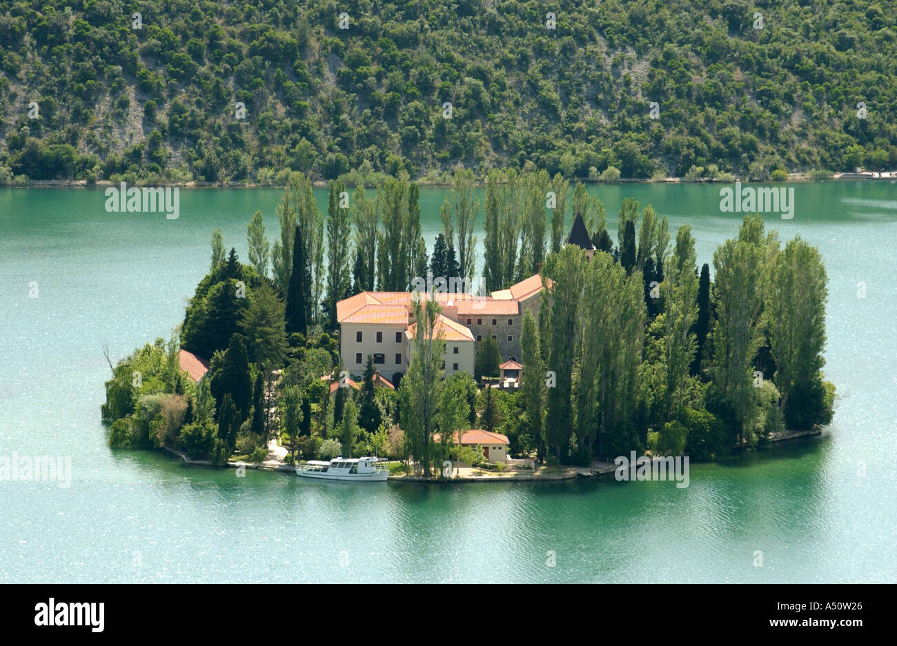 Franciscan monastery on an island in Visovac lake , croatia Stock Photo ...