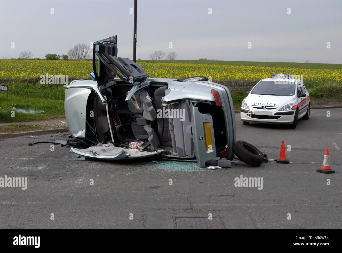 Car on its side after a crash hi-res stock photography and images - Alamy