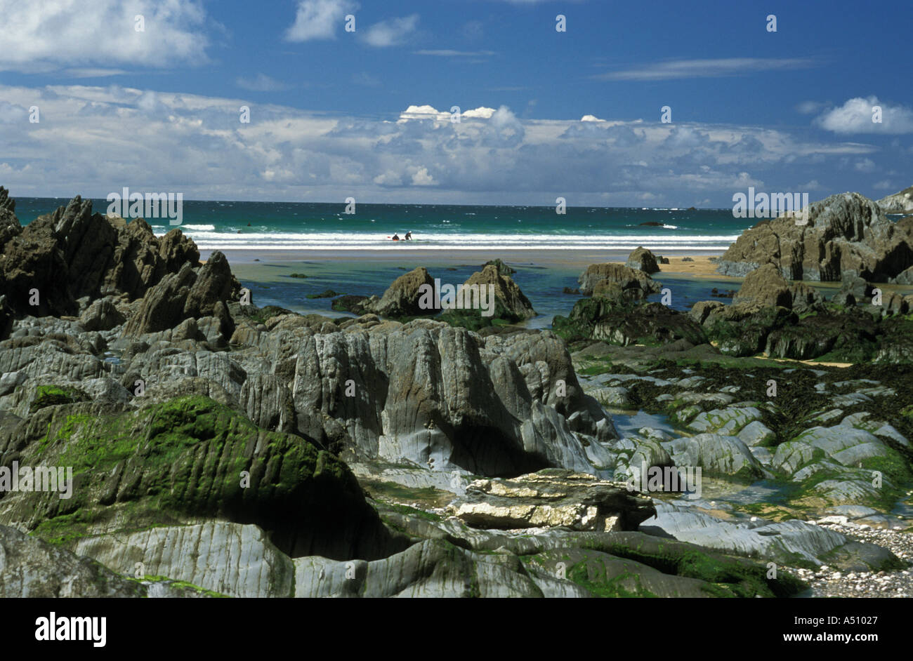 COMBESGATE BEACH BARRICANE BEACH WOOLACOMBE DEVON ENGLAND Stock Photo ...