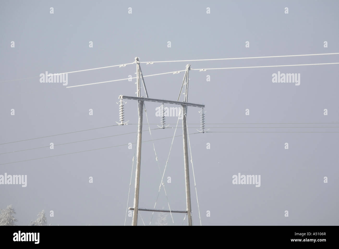 frosty electric lines against grey sky, Finland Stock Photo - Alamy