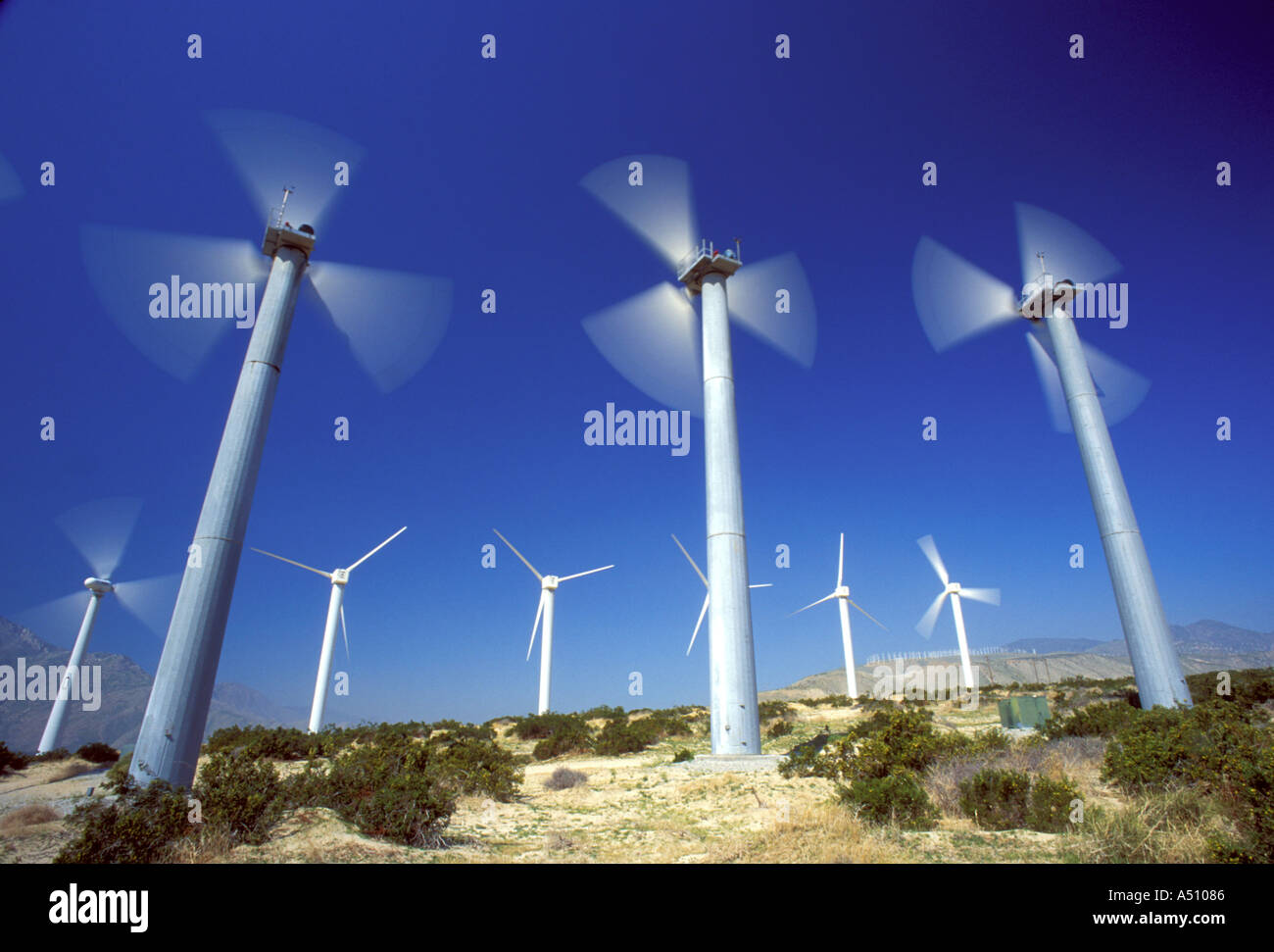 Wind energy generators in motion California USA Stock Photo - Alamy