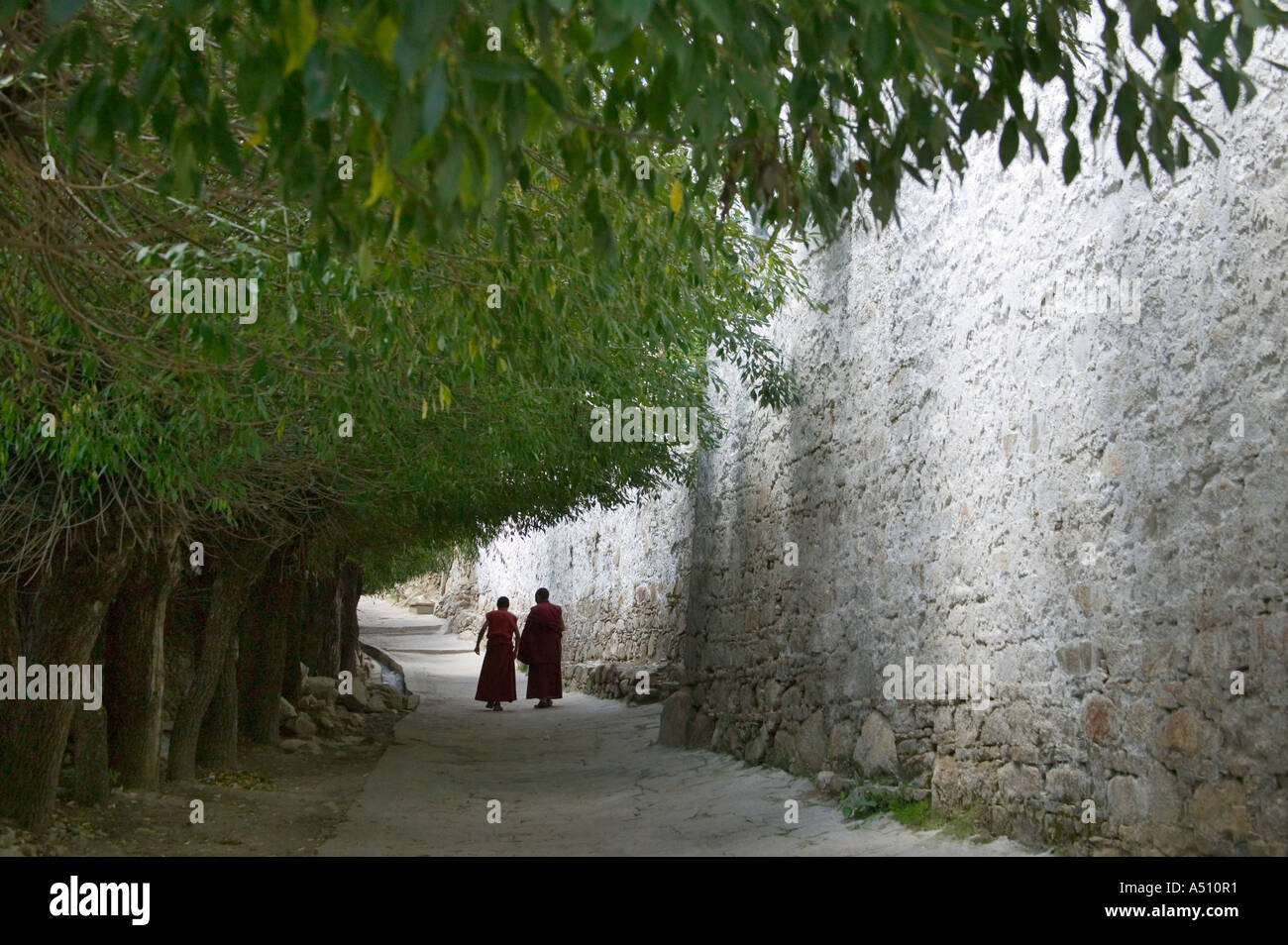 Two monks walk in Sera Temple Lhasa Tibet China Stock Photo - Alamy