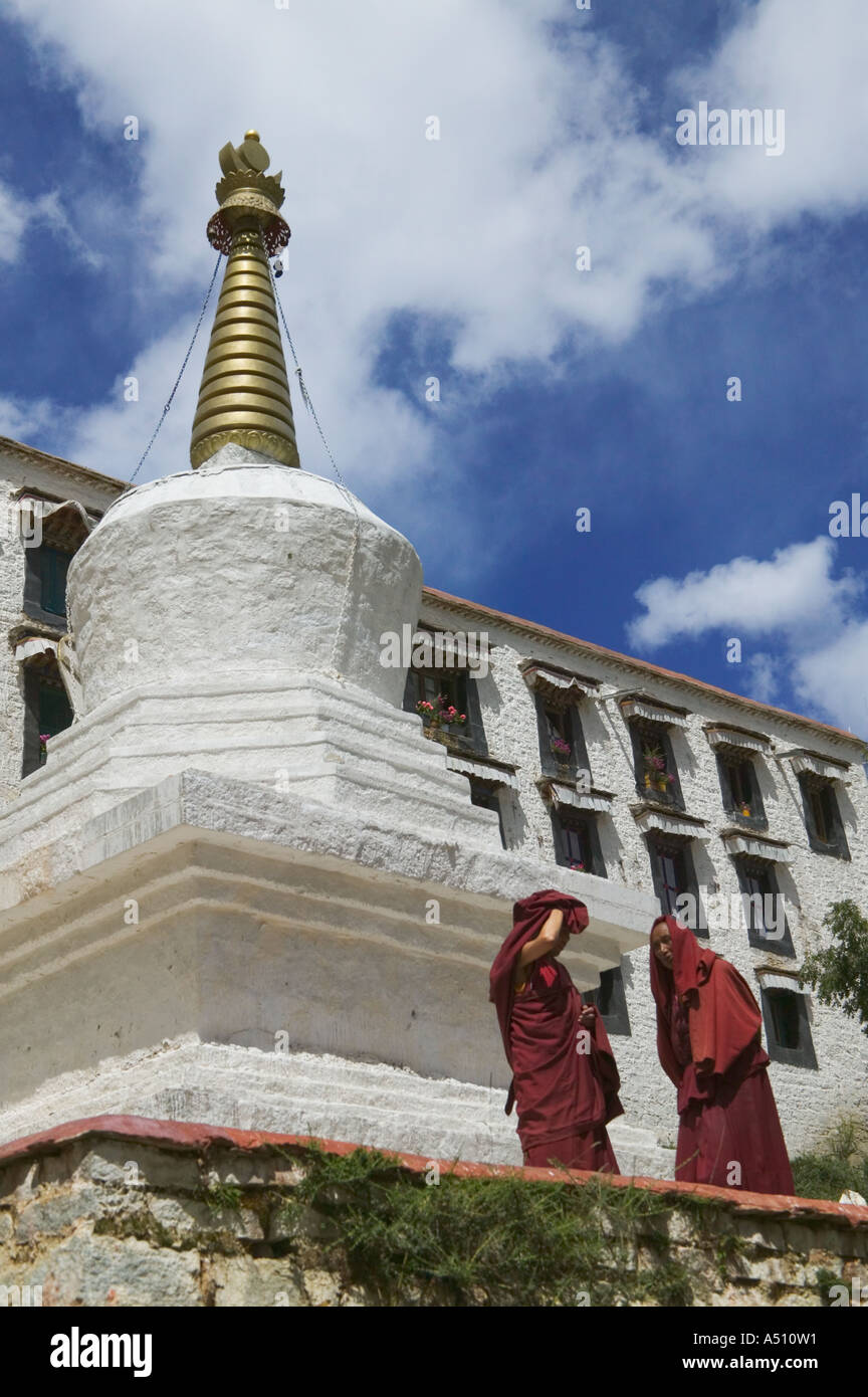 Monks worshipping at chorten in Sera Temple Lhasa Tibet China Stock ...