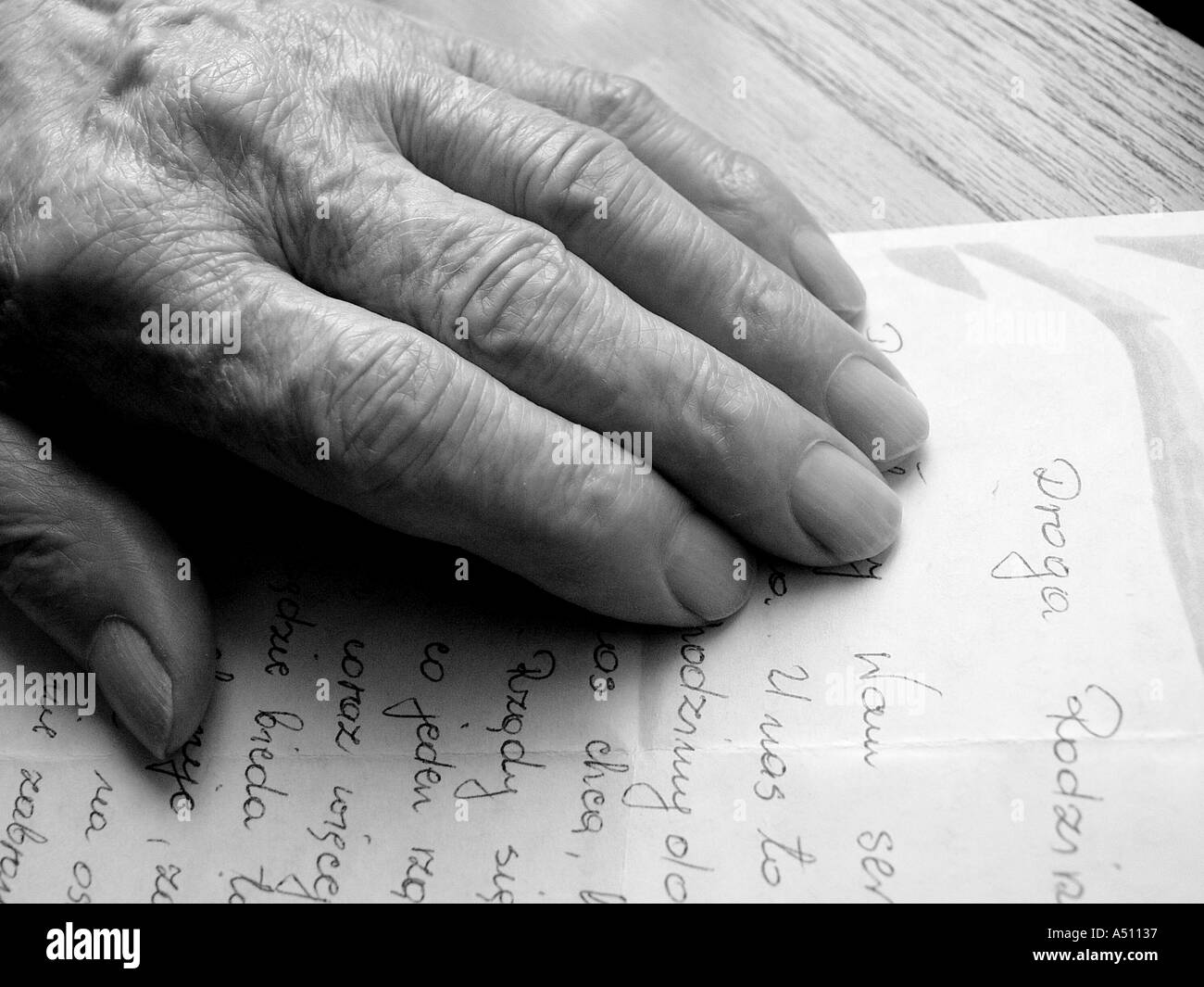 Elderly Hand with Letter Stock Photo - Alamy
