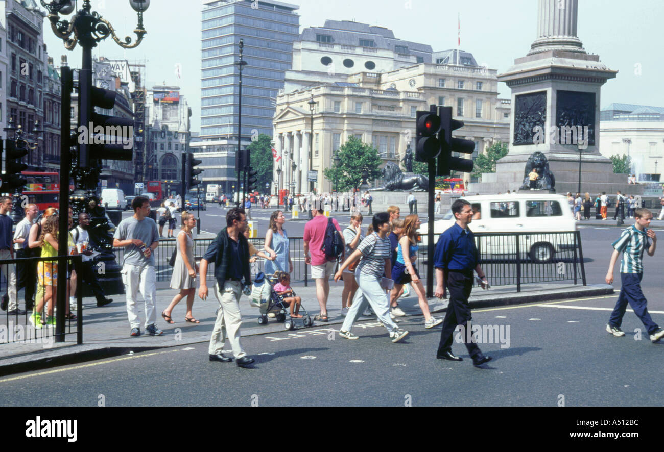Pedestrian crossing in Trafalgar Square London 1998 Stock Photo - Alamy