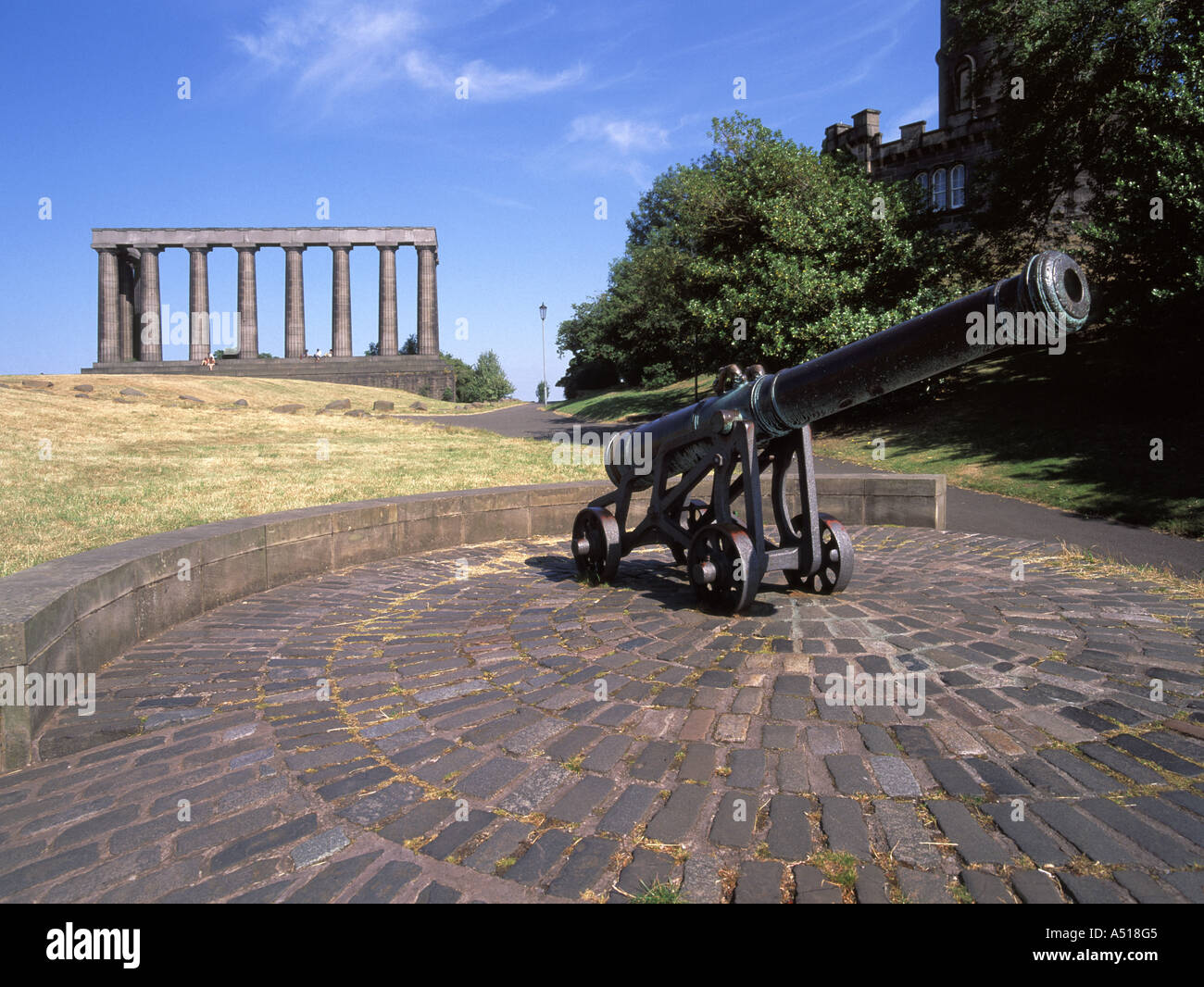 Carlton Hill cannon and the columns of the incomplete national monument ...
