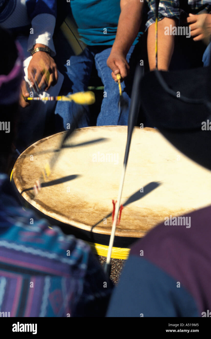 Indigenous Native American men beat a drum as part of a ceremony Stock ...
