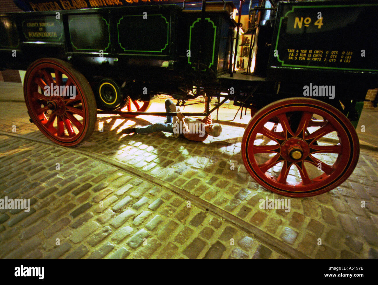 Painter Michael Doherty prepares a 1902 Thornycroft 4 ton steam lorry ...