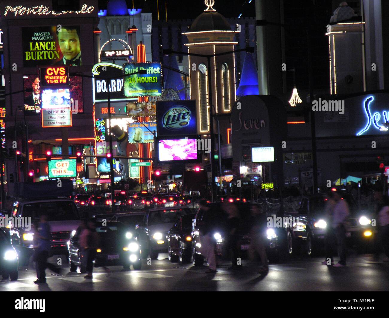Las Vegas strip auto car traffic at night congestion nonstop traffic ...