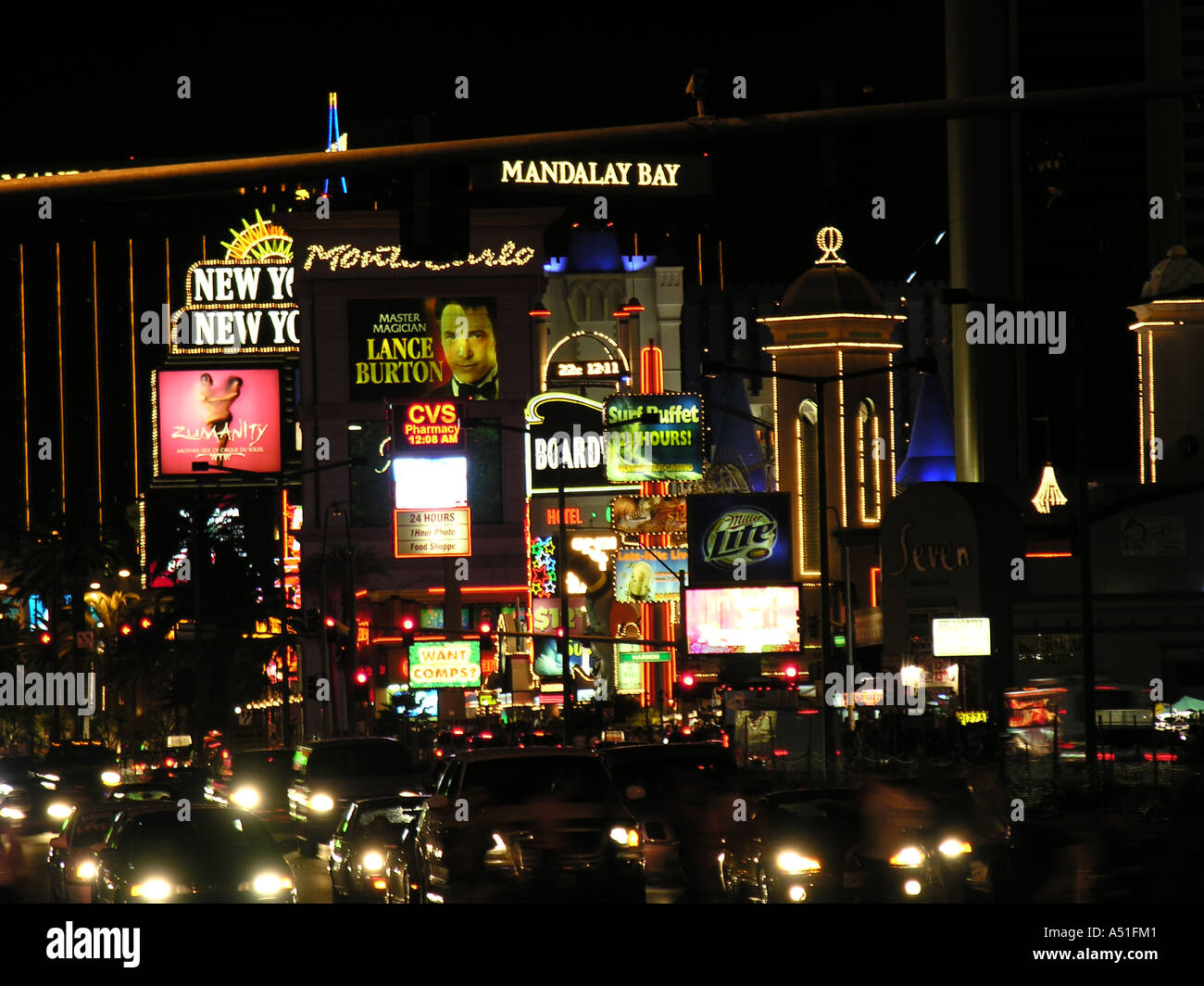 Las Vegas strip auto car traffic at night congestion nonstop traffic ...