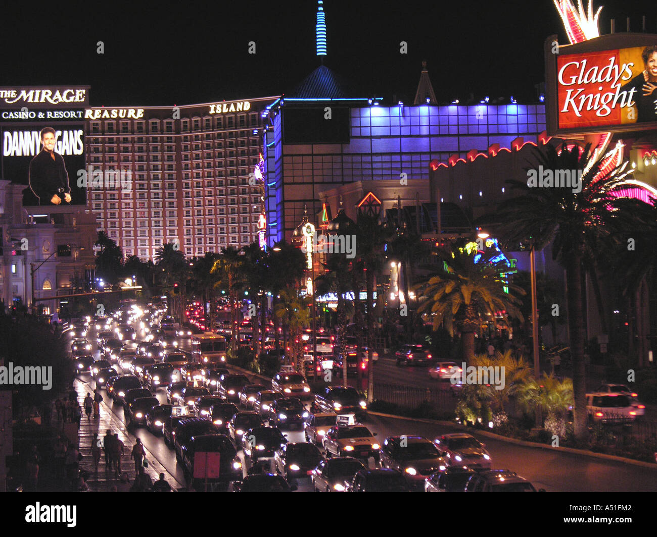 Las Vegas strip auto car traffic at night congestion nonstop traffic ...