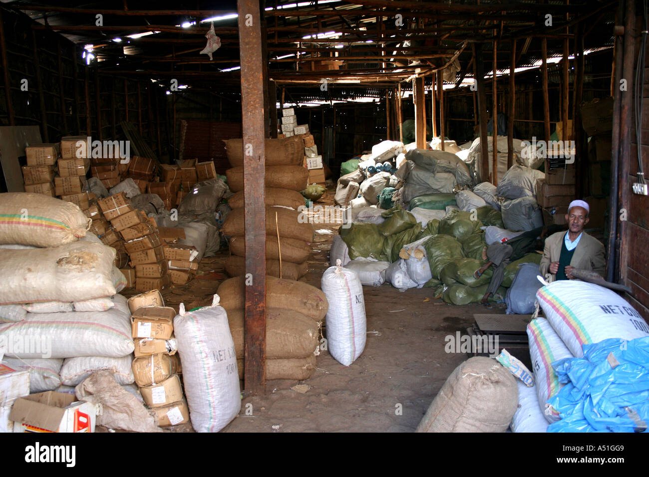 Ethiopia, Addis Ababa, Muslim merchant in a wharehouse, Merkato, Addis ...