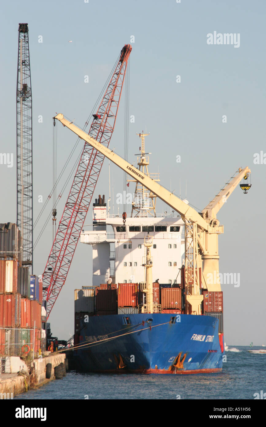 Miami Beach Florida,Biscayne Bay water,Port of Miami,cargo container ...