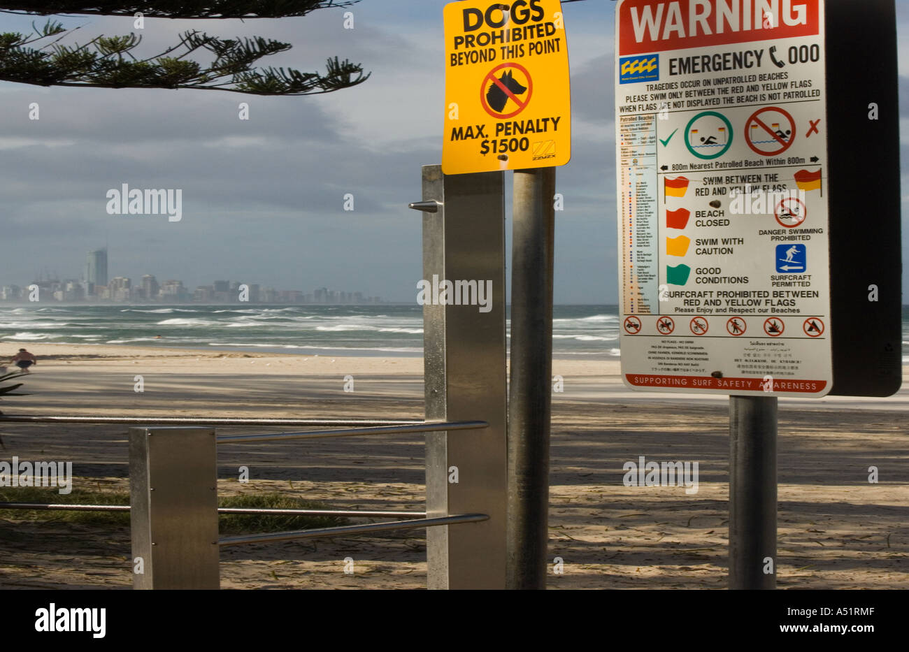 Signs on beach, Burleigh Head, Gold Coast, Queensland Stock Photo - Alamy