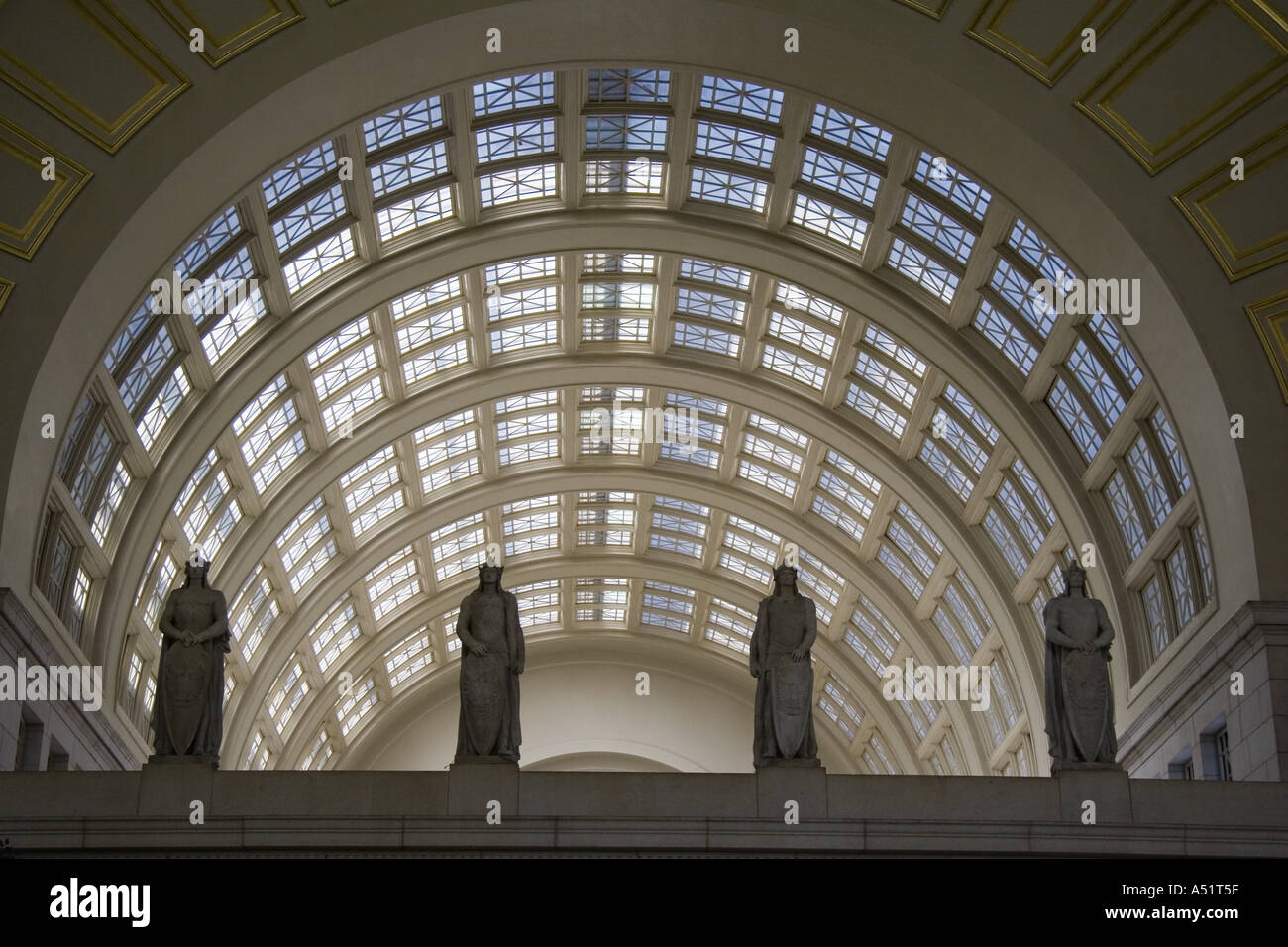 Vaulted ceiling and statues at Union Station Washington DC USA Stock ...