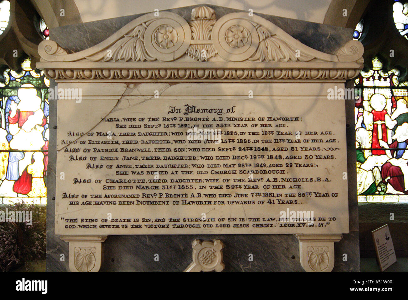 Memorial to the Bronte family inside Saint Michael and All Angels ...
