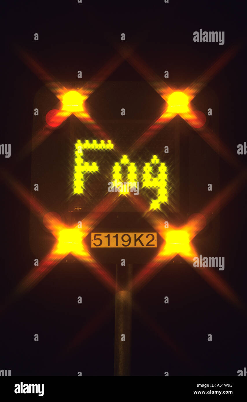 flashing warning sign of fog conditions on the a1 m1 link motorway at ...