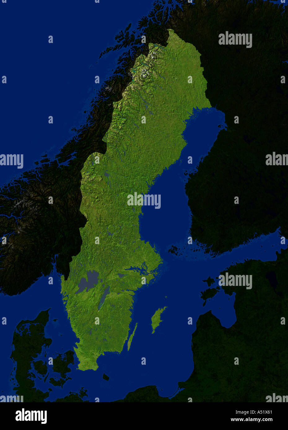 Highlighted Satellite Image Of Sweden Stock Photo - Alamy
